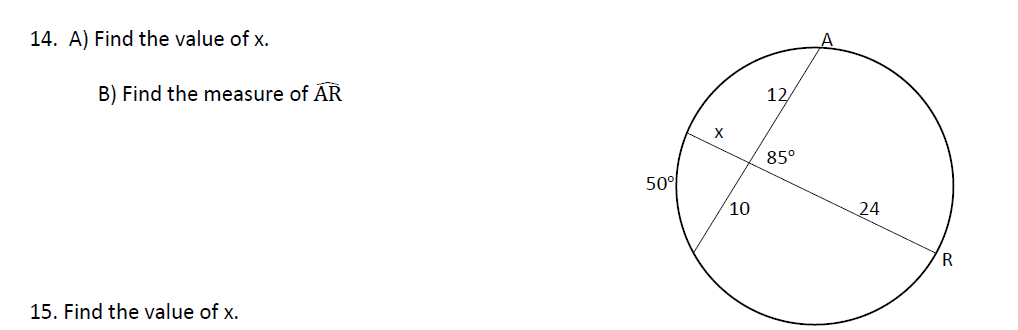 Solved A) ﻿Find the value of x.B) ﻿Find the value of arc(AR) | Chegg.com