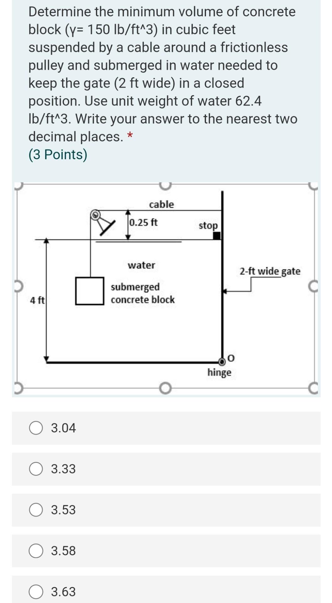 Solved Determine the minimum volume of concrete block (y= | Chegg.com