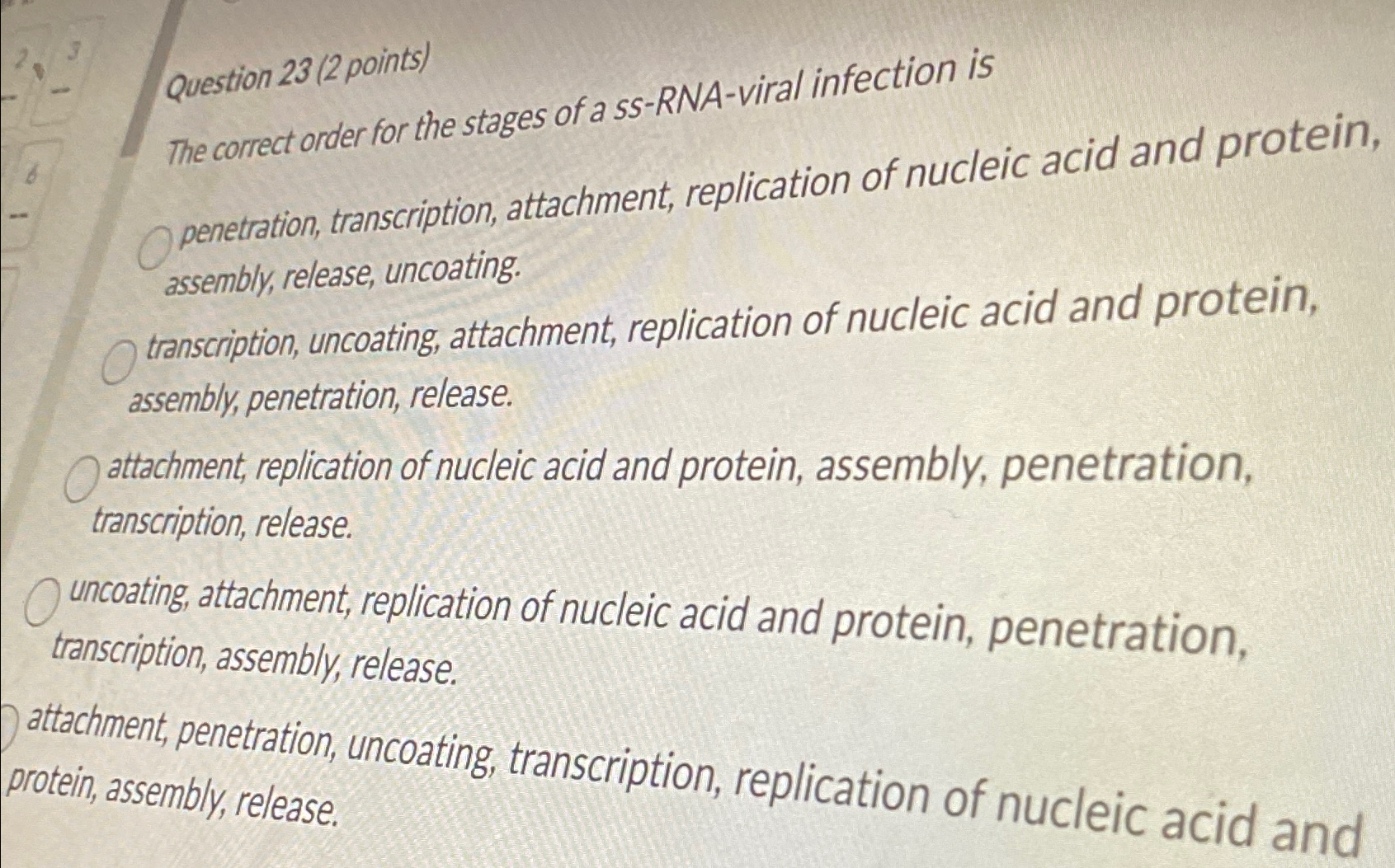 Solved Question 23 (2 ﻿points)The correct order for the | Chegg.com