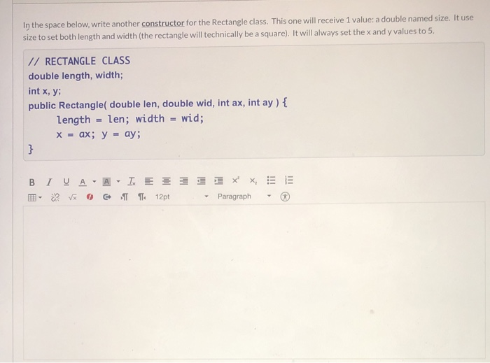 Solved In the space below, write another constructor for the | Chegg.com
