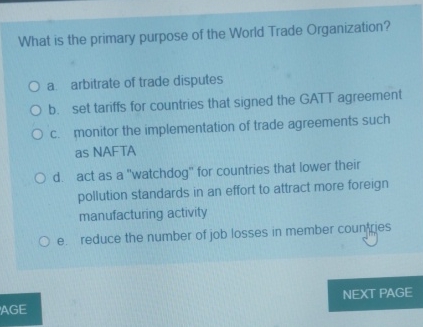 Solved What is the primary purpose of the World Trade | Chegg.com