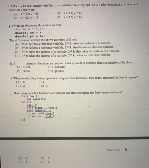 Solved f. Let x, y be two integer variables, x is | Chegg.com