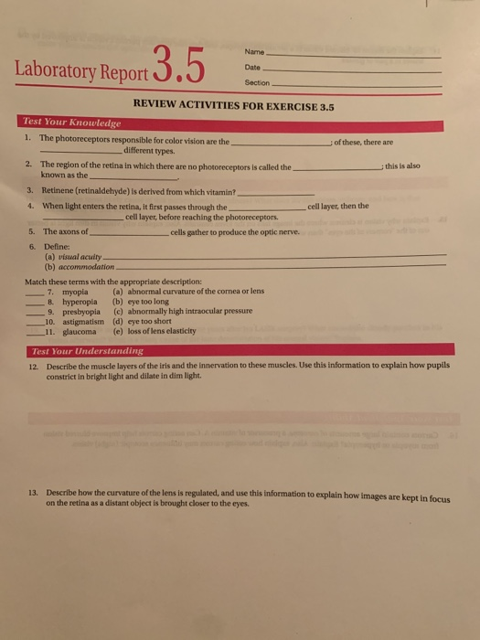 Solved Laboratory Report Name Date Section REVIEW ACTIVITIES | Chegg.com