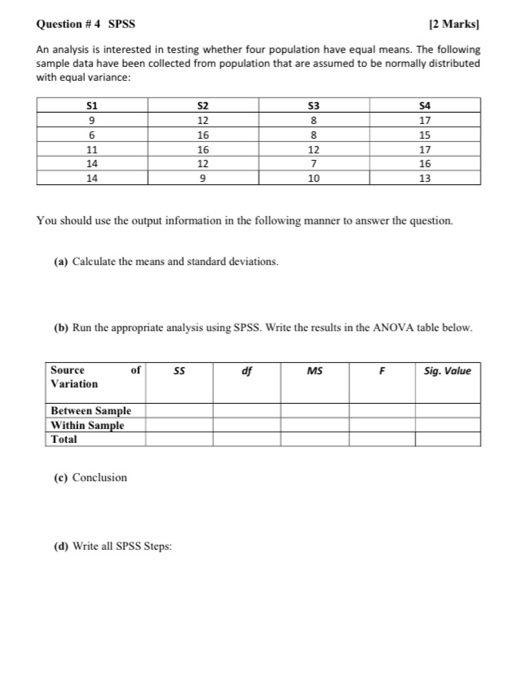 Solved Question 4 Spss 12 Marks An Analysis Is Interested