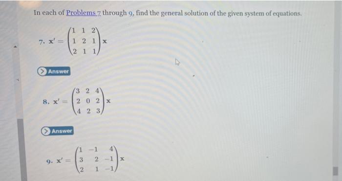 Solved In each of Problems 7 through 9, find the general | Chegg.com