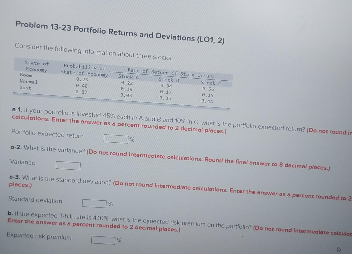 Solved Problem 13-23 Portfolio Returns and Deviations (L01, | Chegg.com