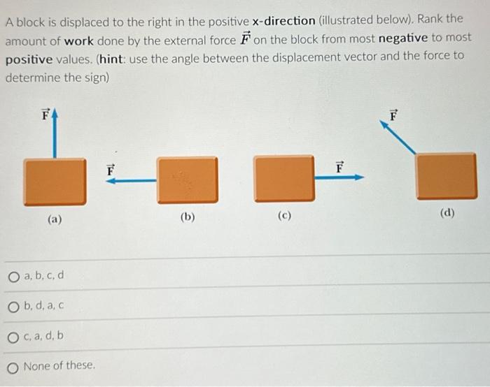 Solved A block is displaced to the right in the positive | Chegg.com