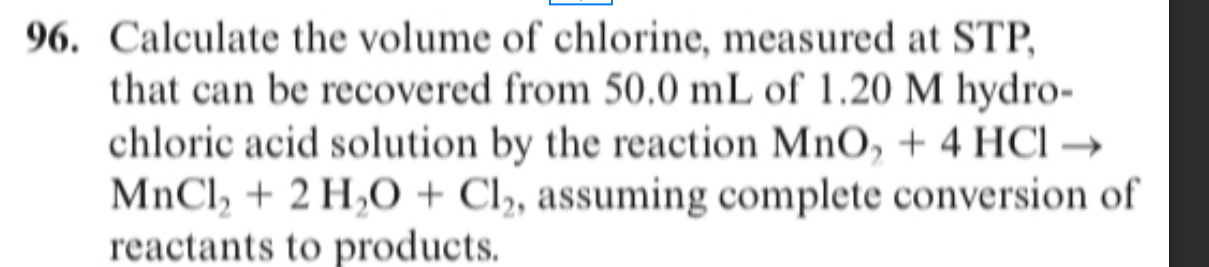 Solved Calculate the volume of chlorine, measured at STP, | Chegg.com