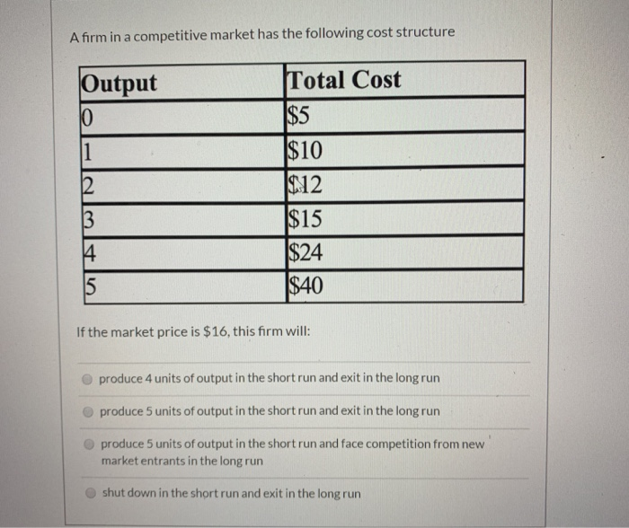 Solved A firm in a competitive market has the following cost | Chegg.com