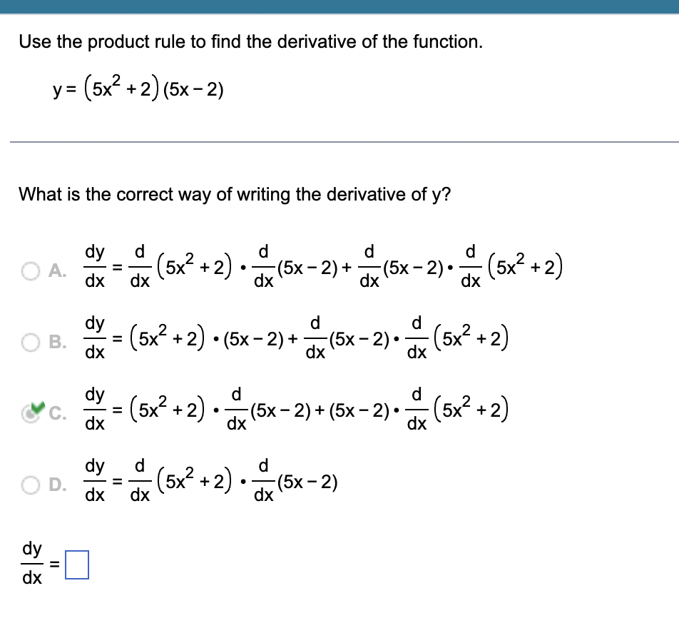 Solved Use the product rule to find the derivative of the | Chegg.com
