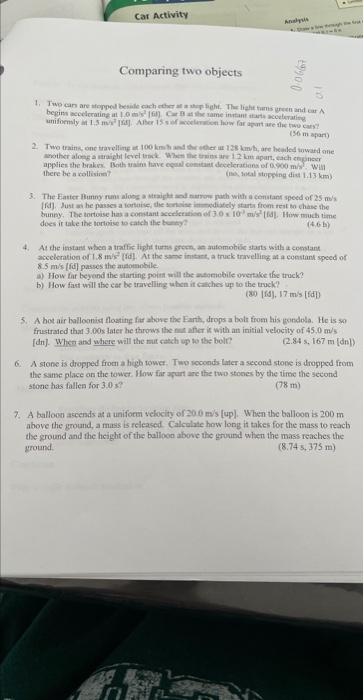 Solved Comparing two objects (56 m apar) 2. Two traink ene | Chegg.com