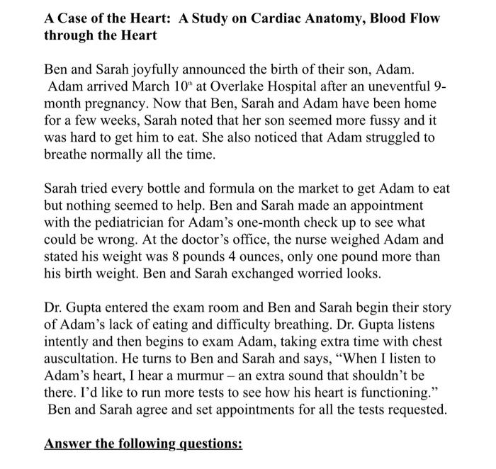 Solved A Case of the Heart: A Study on Cardiac Anatomy, | Chegg.com