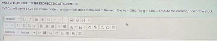 Solved MUST UPLOAD EXCEL TO THE DROPBOX, NO ATTACHMENIS. XYz | Chegg.com