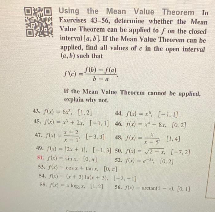 Solved Using the Mean Value Theorem In Exercises 43-56, | Chegg.com
