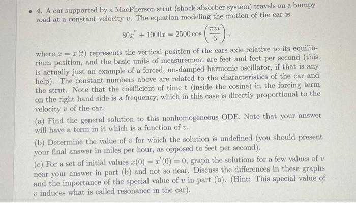 Solved 4. A car supported by a MacPherson strut (shock | Chegg.com