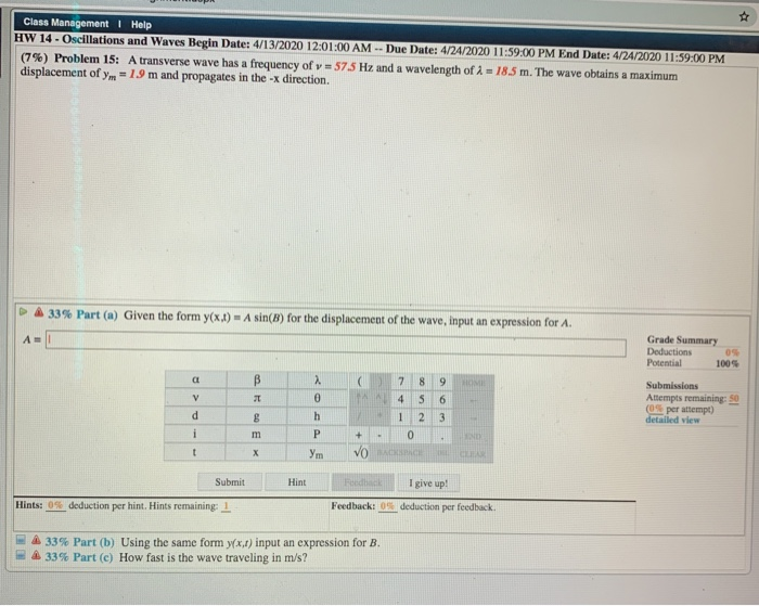 Solved Class Management Help HW 14 -Oscillations and Waves | Chegg.com