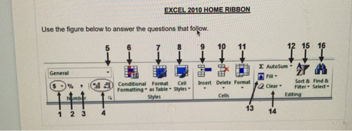 Solved 62 Using the Excel 2010 Home Ribbon, which one of the | Chegg.com