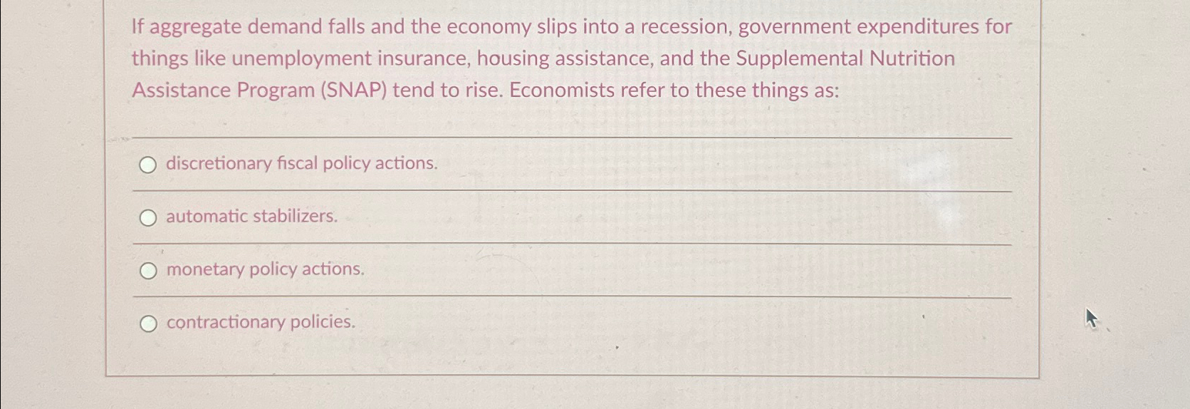 Solved If aggregate demand falls and the economy slips into | Chegg.com
