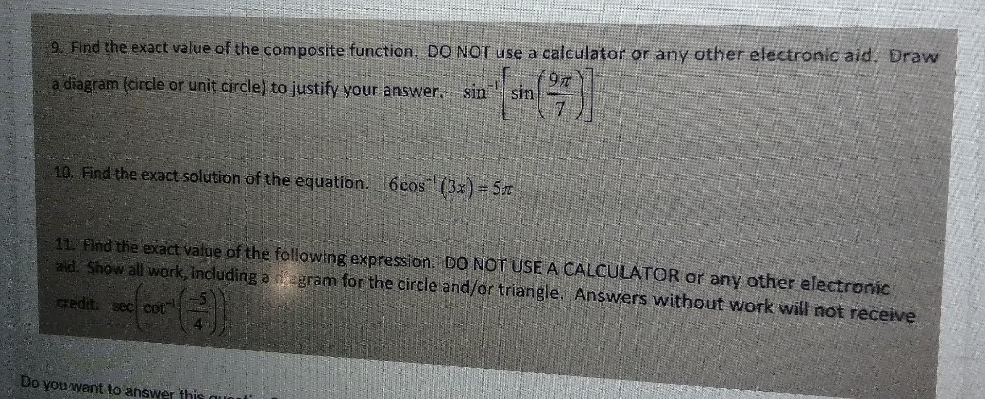 Solved 9. Find the exact value of the composite function. DO | Chegg.com