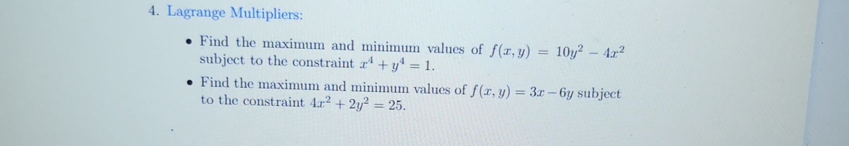 Lagrange Multipliers:Find the maximum and minimum | Chegg.com