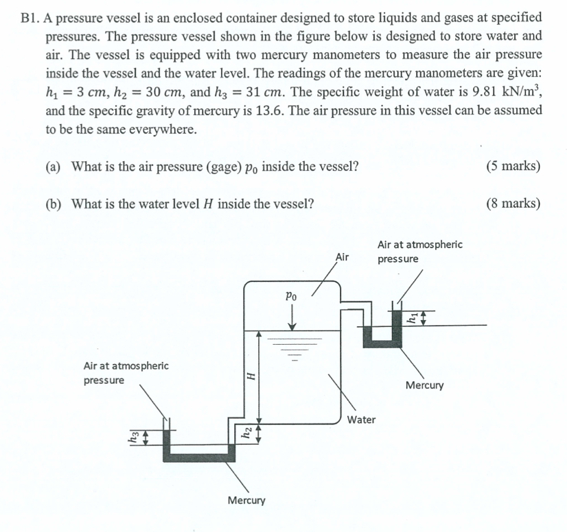 B1. ﻿A pressure vessel is an enclosed container | Chegg.com