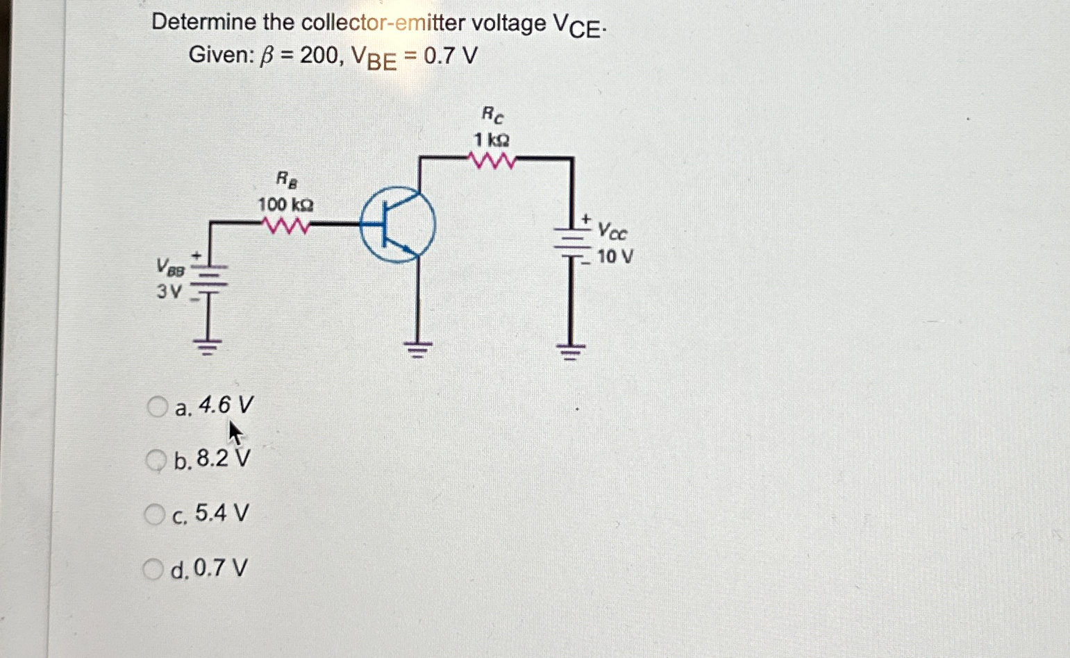Solved Determine the collector-emitter voltage VCE.Given: | Chegg.com