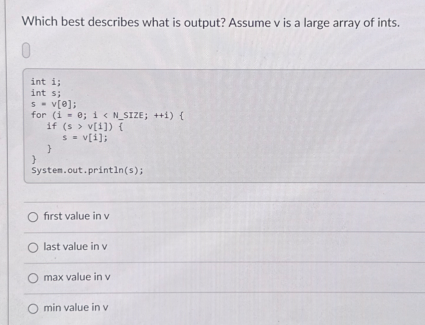 Solved Which best describes what is output? Assume v ﻿is a | Chegg.com