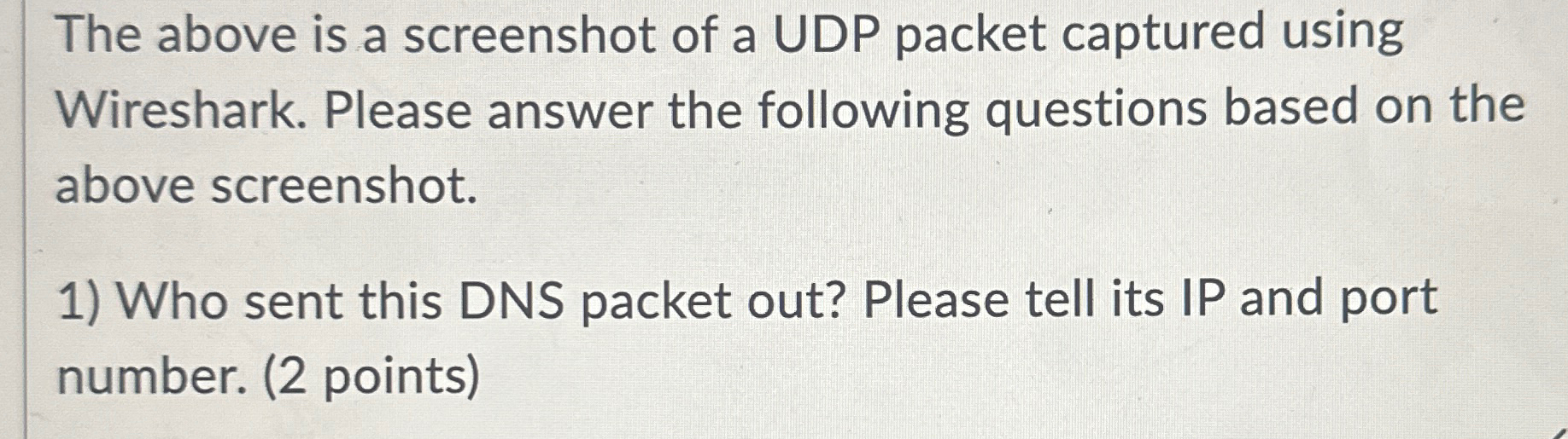 Solved The above is a screenshot of a UDP packet captured | Chegg.com