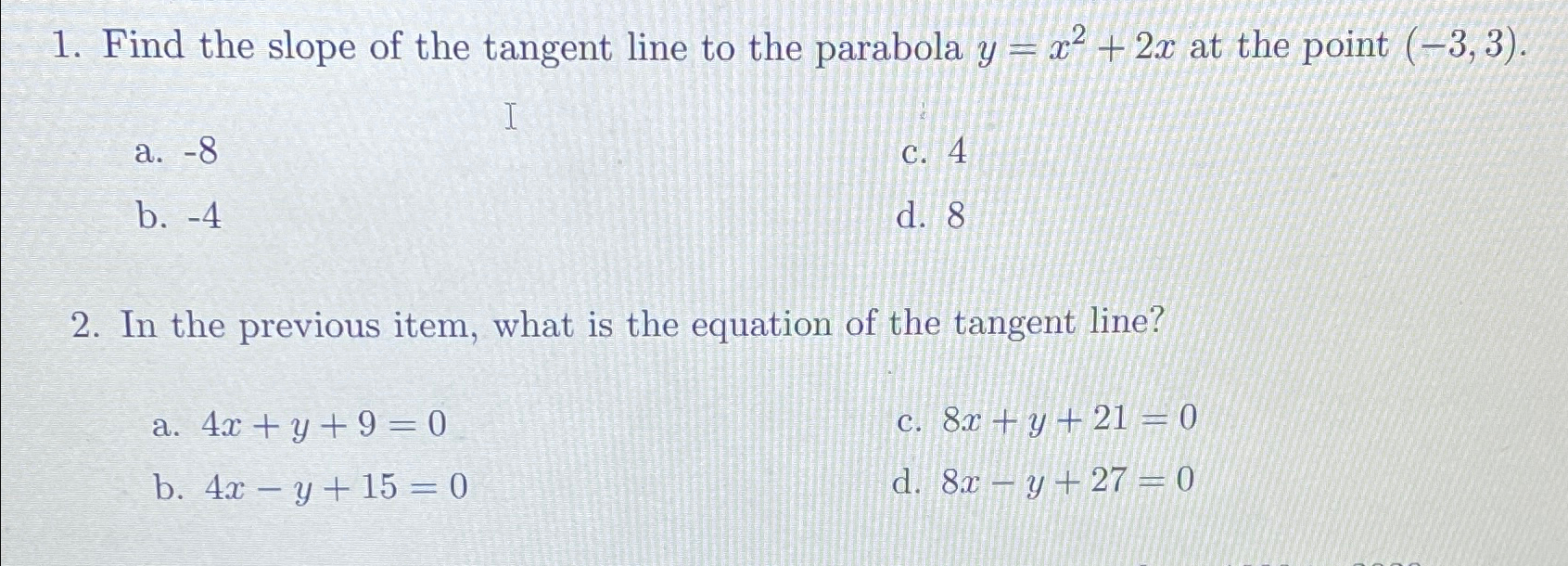 Solved Find the slope of the tangent line to the parabola | Chegg.com