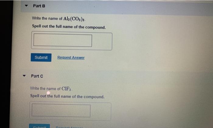 Solved Part B Write the name of Al2(CO3)3. Spell out the | Chegg.com