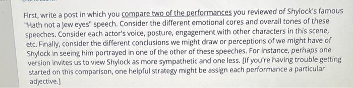 First, write a post in which you compare two of the | Chegg.com