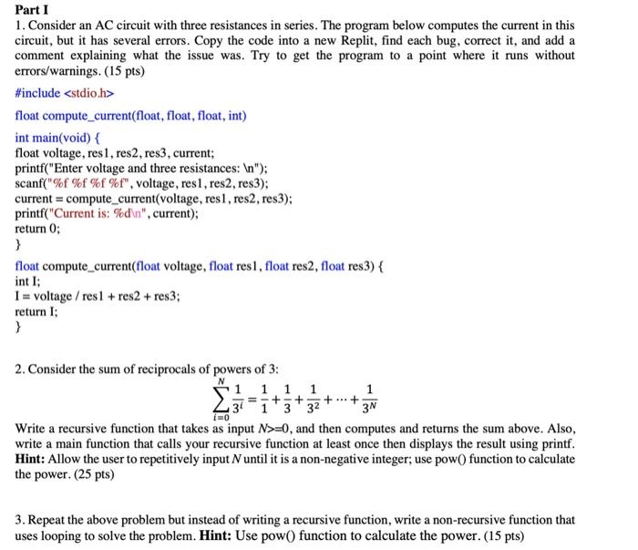 Solved Part I 1. Consider an AC circuit with three | Chegg.com