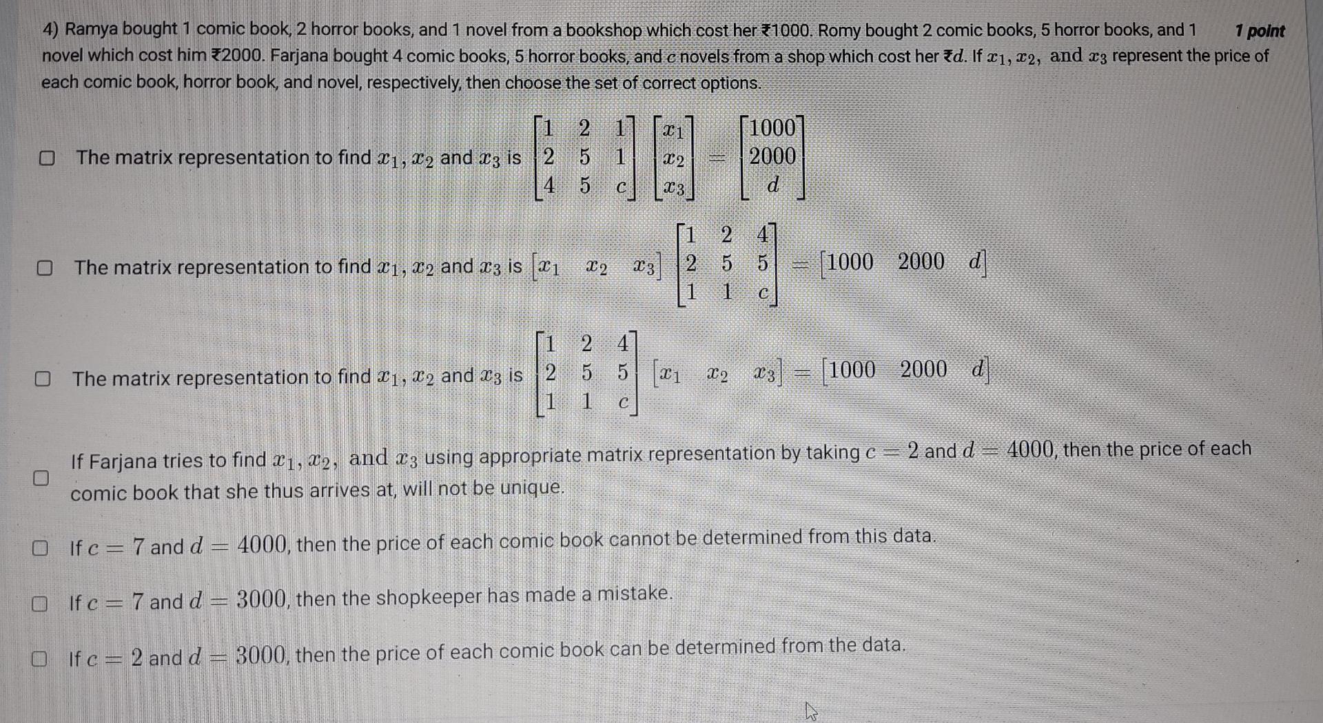 Solved 1 point 4) Ramya bought 1 comic book, 2 horror books, | Chegg.com