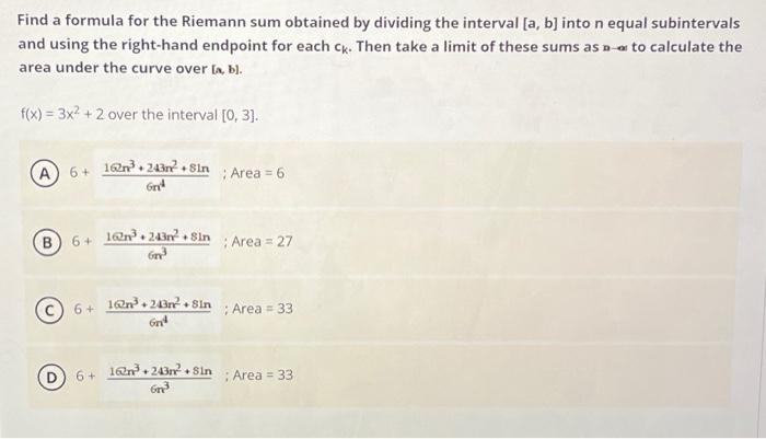 Solved Find a formula for the Riemann sum obtained by | Chegg.com