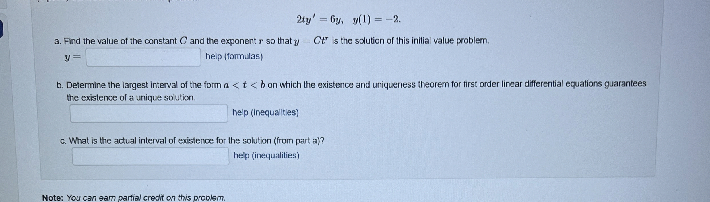 Solved 2ty'=6y,y(1)=-2a. ﻿Find the value of the constant C | Chegg.com