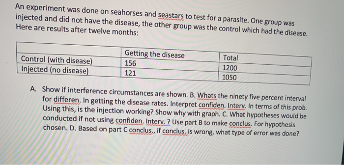 Solved An experiment was done on seahorses and seastars to | Chegg.com