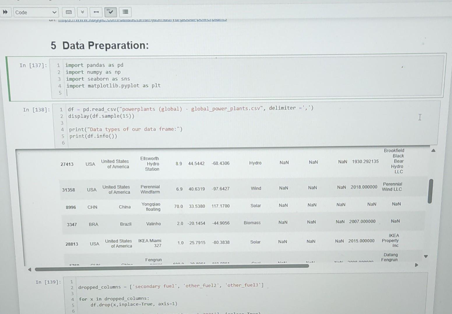 Solved In [139]: ⎣⎡123 dropped_columns =[ 'secondary fuel', | Chegg.com
