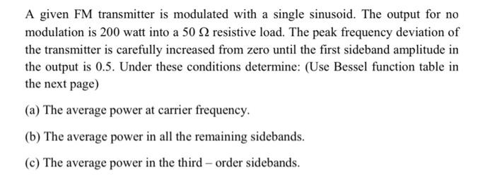Solved A given FM transmitter is modulated with a single | Chegg.com