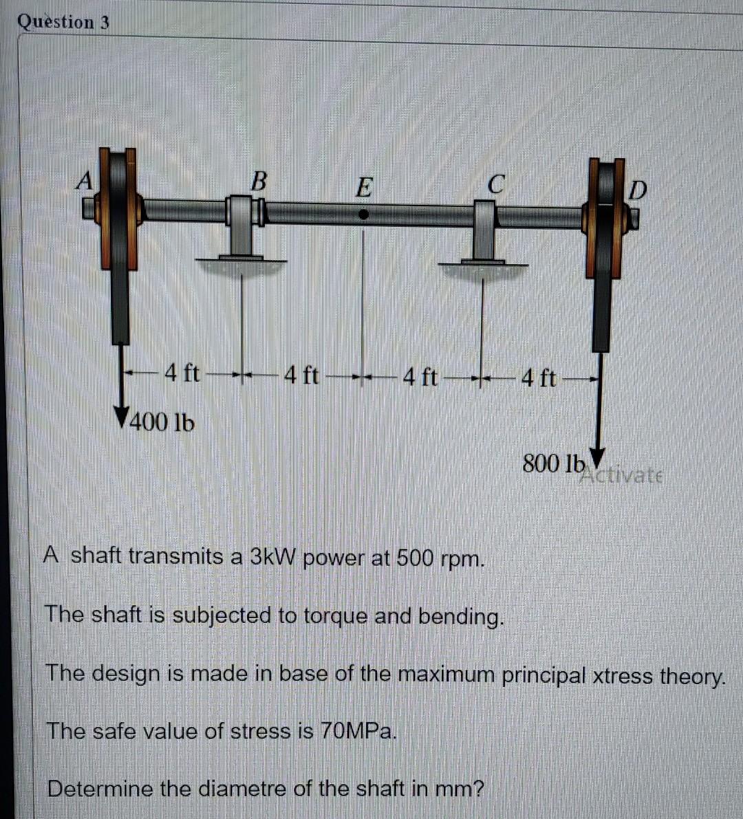 Solved A shaft transmits a 3 kW power at 500rpm. The shaft | Chegg.com