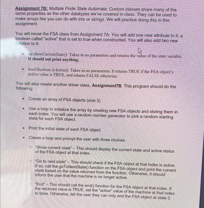 Solved Assignment 7B: Multiple Finite State Automata. Custom | Chegg.com