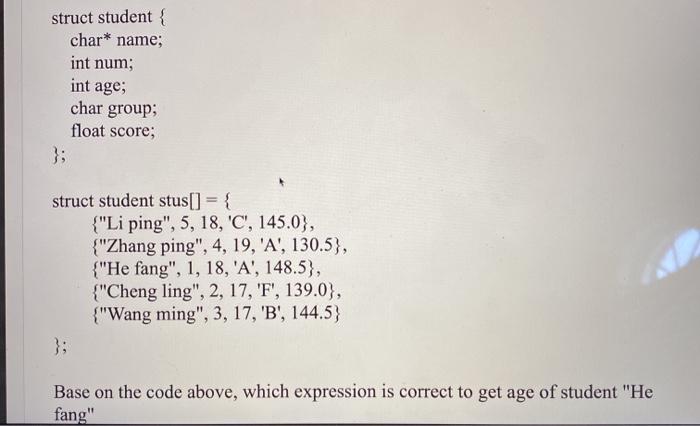 Solved struct student { char* name; int num; int age; char | Chegg.com