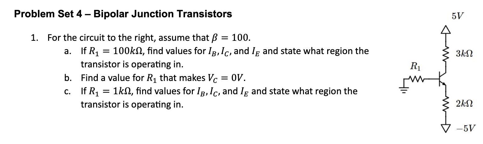 Solved Problem Set 4 - ﻿Bipolar Junction TransistorsFor the | Chegg.com