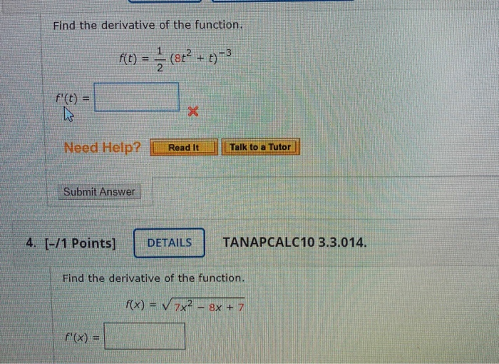 Solved Find the derivative of the function. f(t) = (8t2 + | Chegg.com
