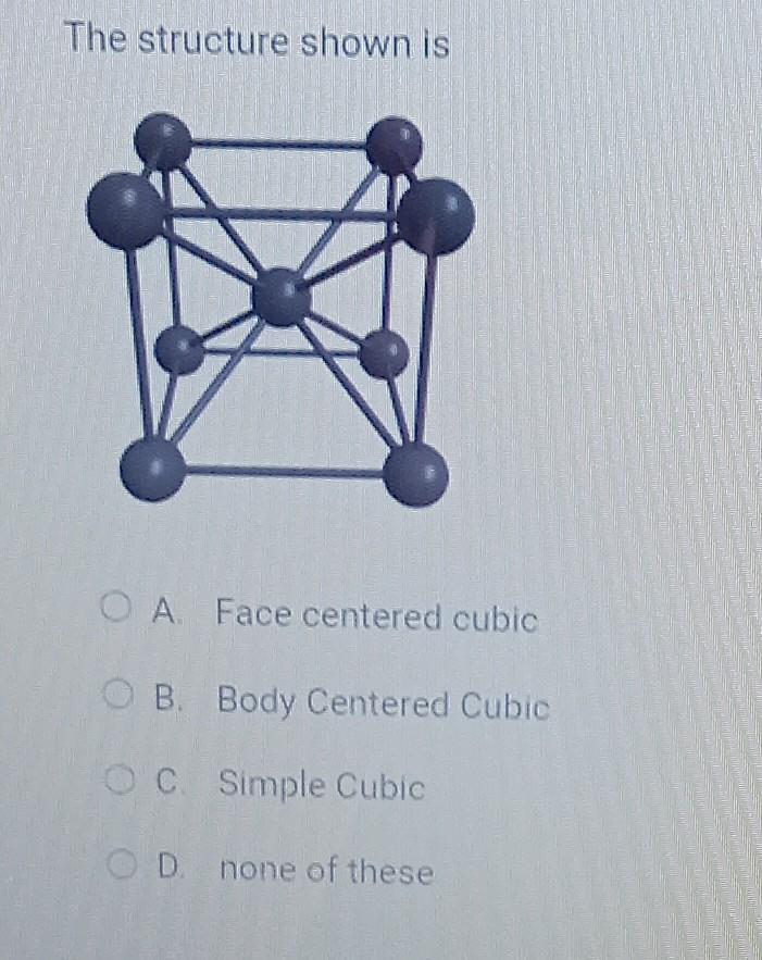 Solved The structure shown is A Face centered cubic B. Body | Chegg.com