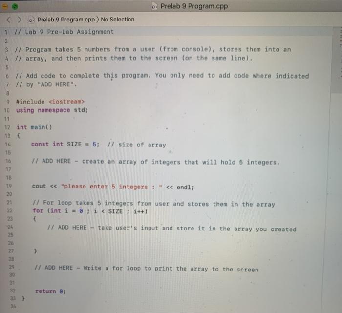 Solved C Prelab 9 Programcpp 0 Prelab 9 Programcpp No