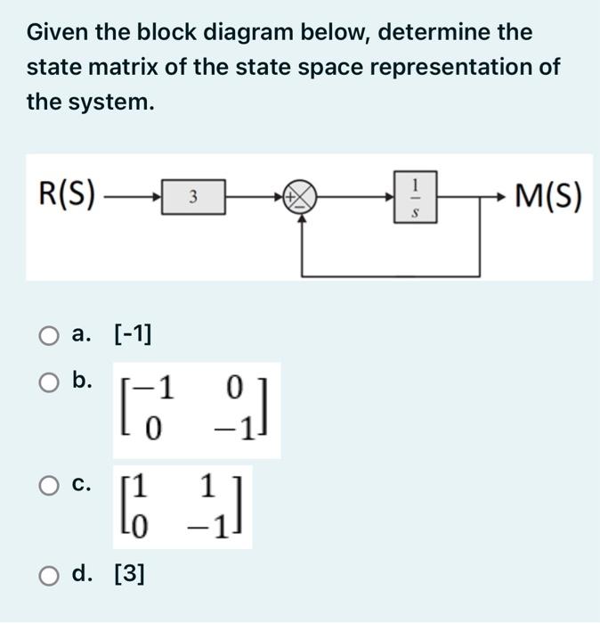 Solved Given the block diagram below, determine the state | Chegg.com