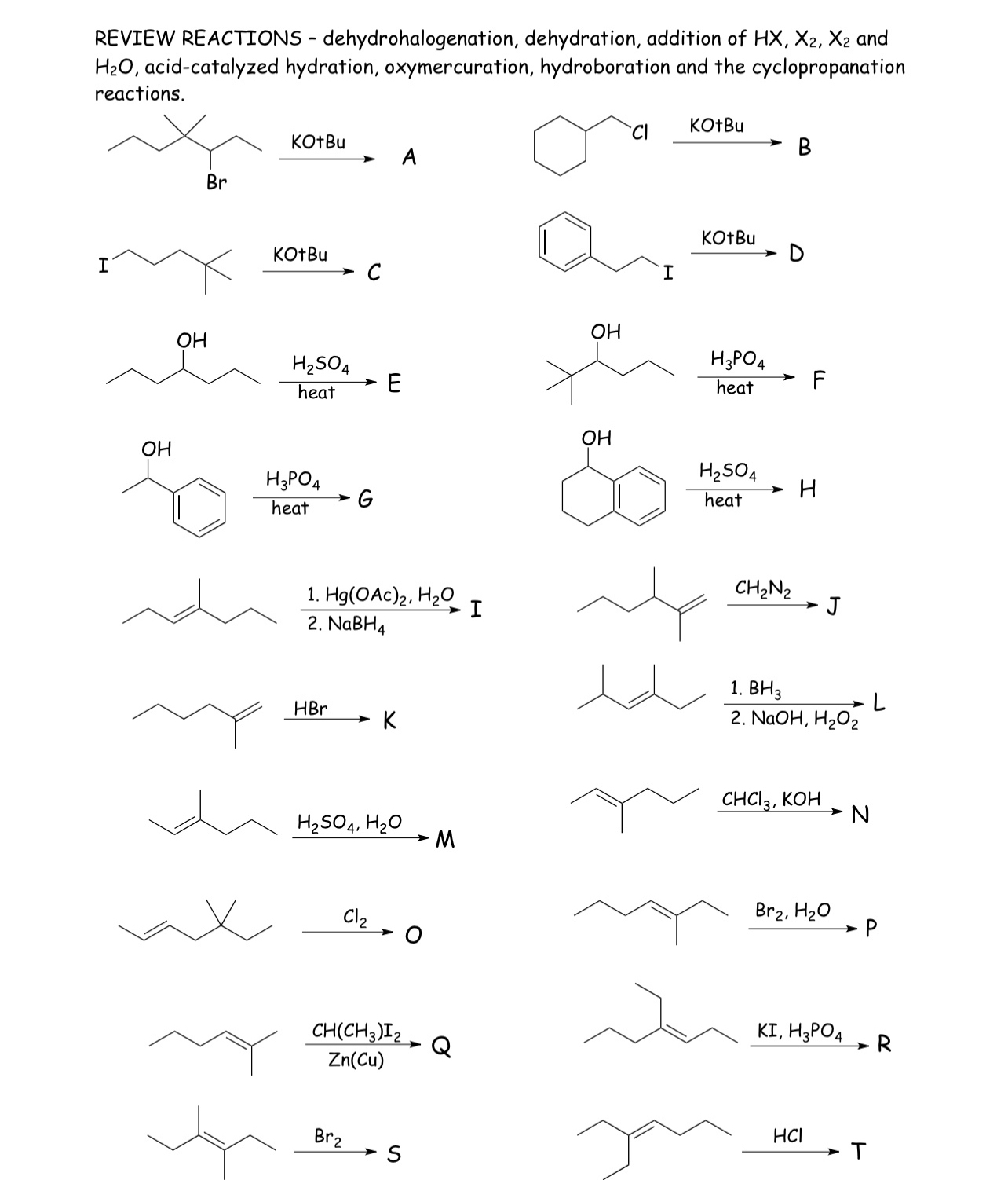 Solved REVIEW REACTIONS - ﻿dehydrohalogenation, dehydration, | Chegg.com