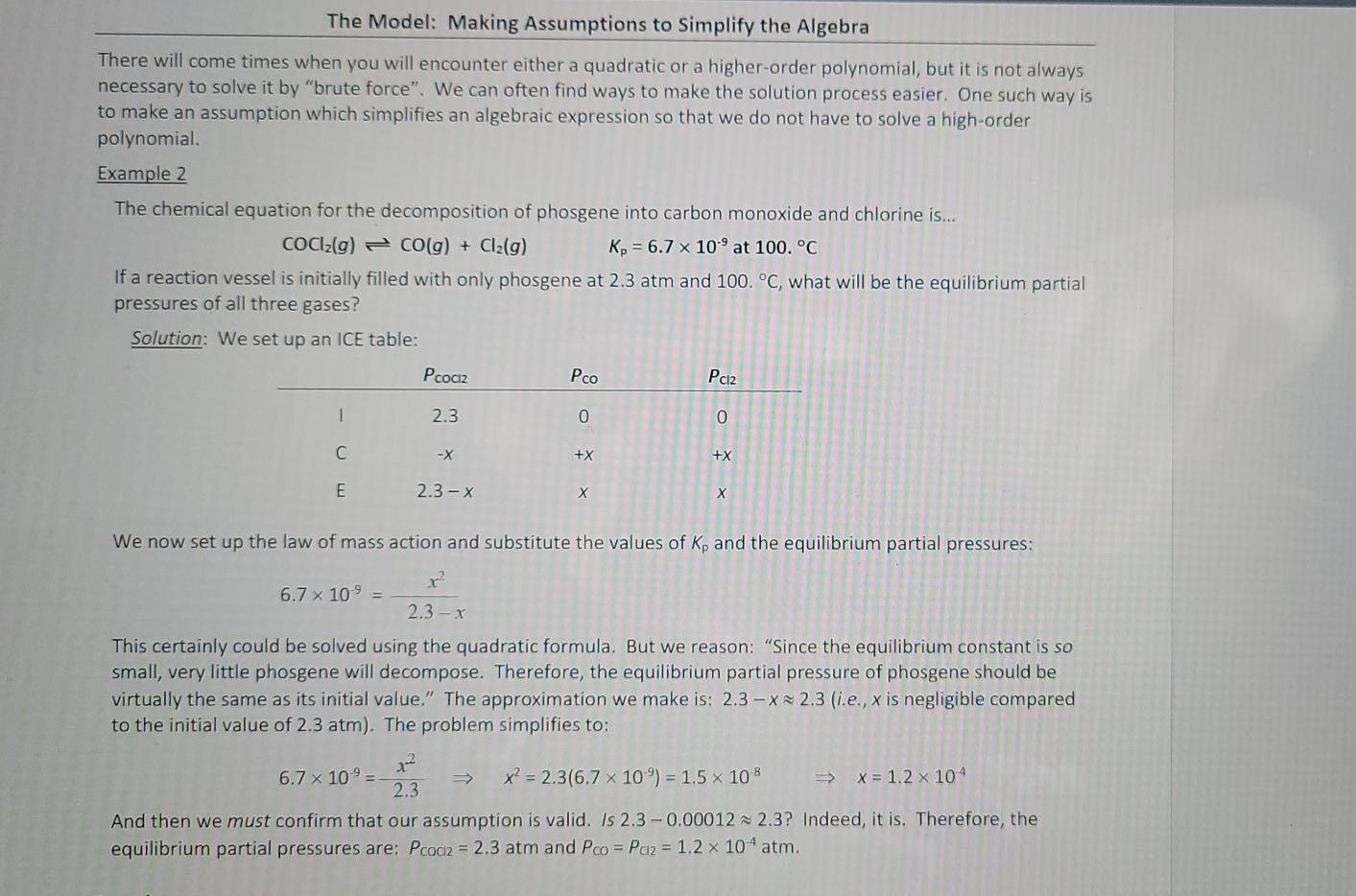 Solved The Model: Making Assumptions to Simplify the Algebra | Chegg.com
