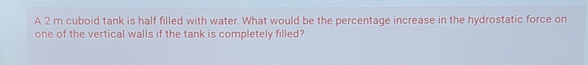 Solved A 2 m cuboid tank is half filled with water. What | Chegg.com