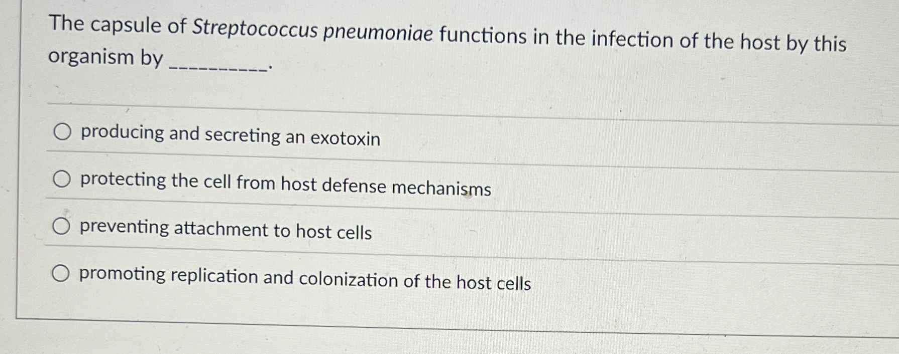 Solved The capsule of Streptococcus pneumoniae functions in | Chegg.com